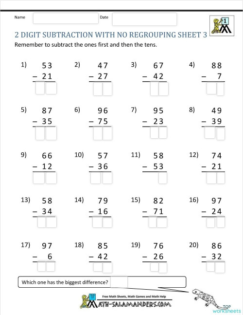 Subtraction with regrouping. Interactive worksheet | TopWorksheets