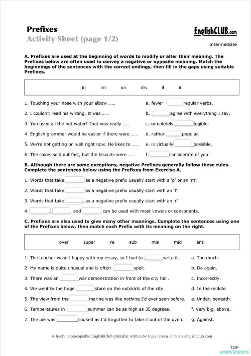 Prefixes practice. Interactive worksheet | TopWorksheets