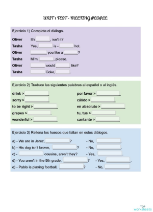 Unit 1 Meeting people test. Interactive worksheet | TopWorksheets