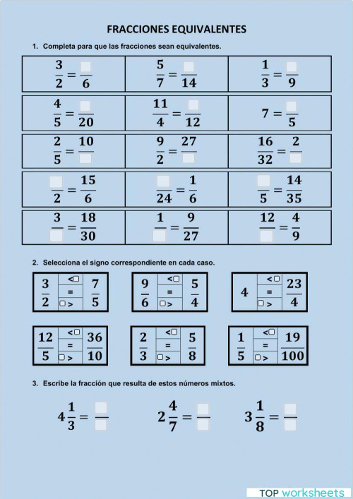 Fracciones equivalentes. Ficha interactiva | TopWorksheets