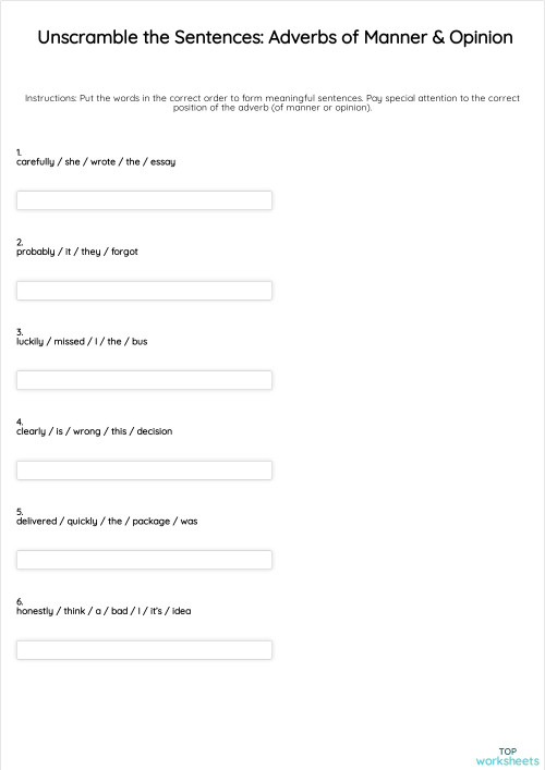 Adverbs: interactive worksheets and online exercises | TopWorksheets