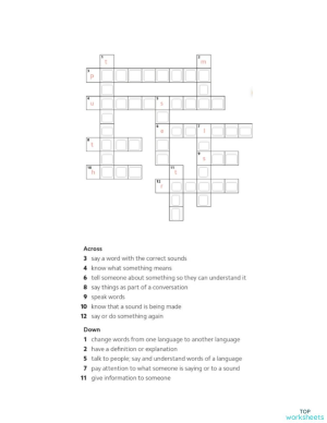 Language Vocabulary Crossword. Interactive worksheet | TopWorksheets
