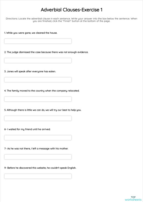 Adverbial Clauses-Exercise 1. Interactive worksheet | TopWorksheets