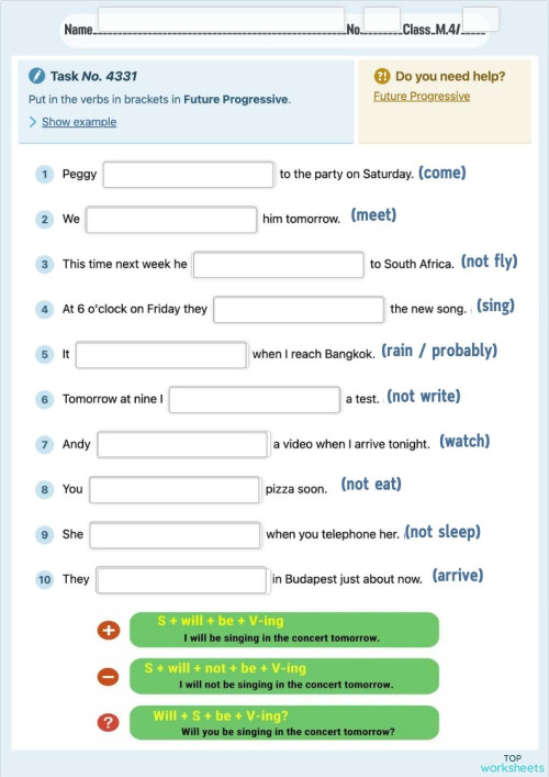 Worksheet 8 Future Progressive. Interactive worksheet | TopWorksheets