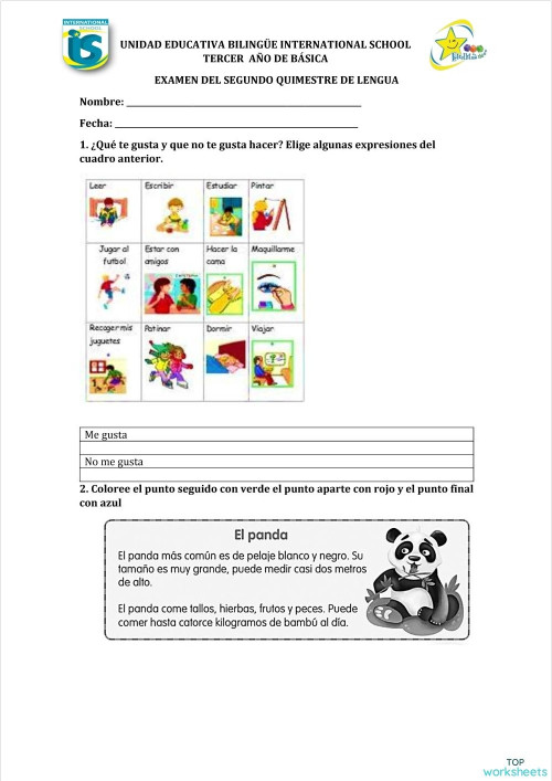 Examen de lectura de tercero y cuarto segundo trimestre. Ficha ...