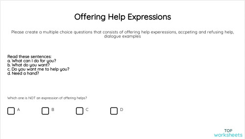 Offering Help Expressions. Interactive worksheet | TopWorksheets