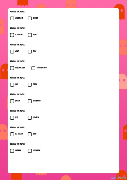 WHAT DO YOU PREFER?. Interactive worksheet | TopWorksheets