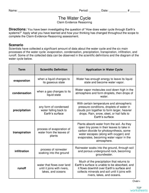Water Cycle CER. Interactive worksheet | TopWorksheets