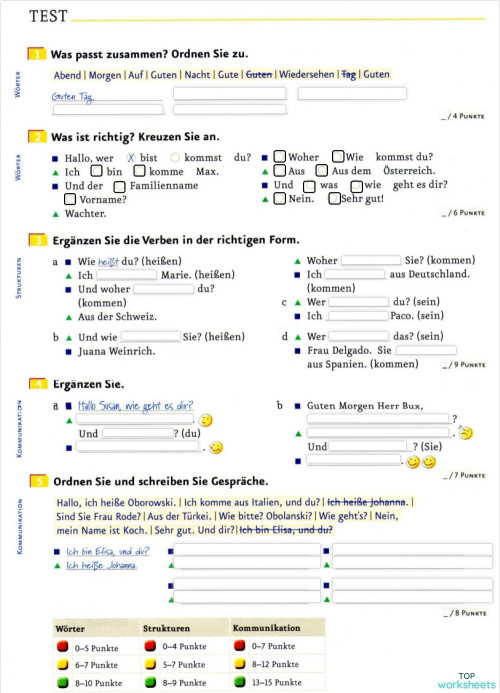 A1.1 - L1 Test. Interaktives Arbeitsblatt | TopWorksheets