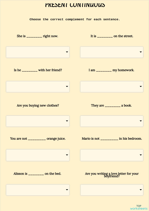 PRESENT CONTINUOUS. Interactive worksheet | TopWorksheets