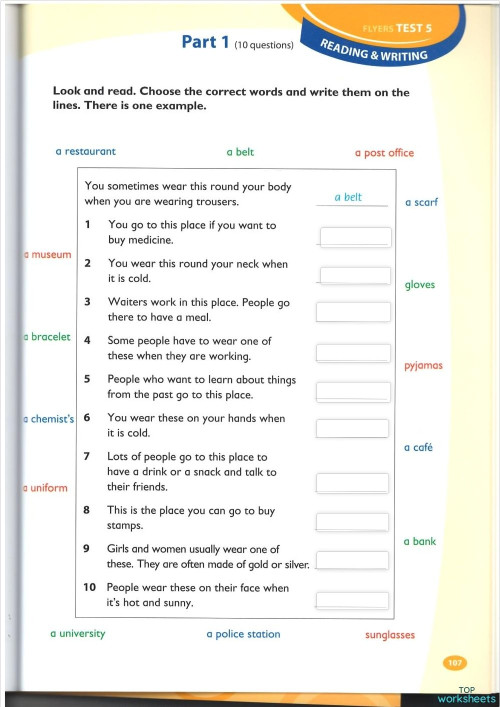 Test 5 - Reading & Writing - Flyers Cambridge. Interactive worksheet ...