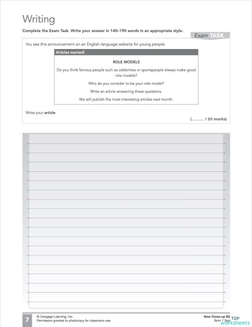 Close-Up B2 TermTest1 Writing Units 1,2,3,4. Interactive worksheet ...