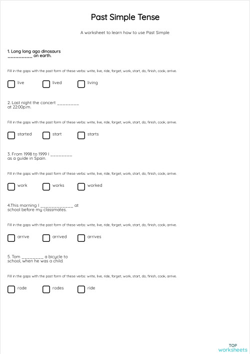 Past Simple Tense. Interactive worksheet | TopWorksheets