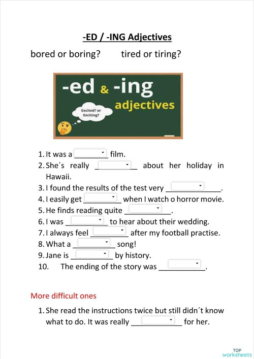 Ed / ING adjectives. Interactive worksheet | TopWorksheets