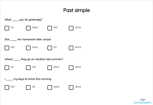 Past Simple Interactive Worksheet Topworksheets