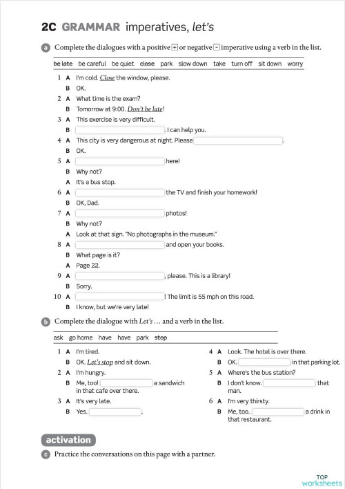 Imperatives, Let's. Interactive worksheet | TopWorksheets