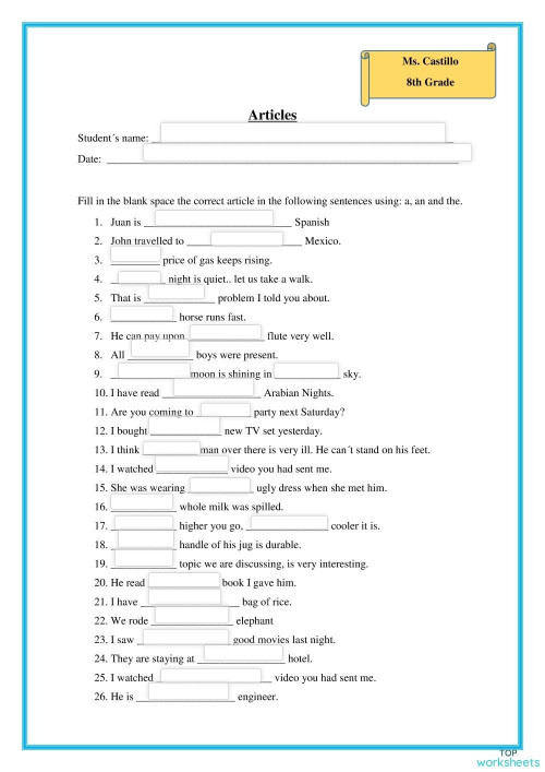 Articles a, an, and the. Interactive worksheet | TopWorksheets