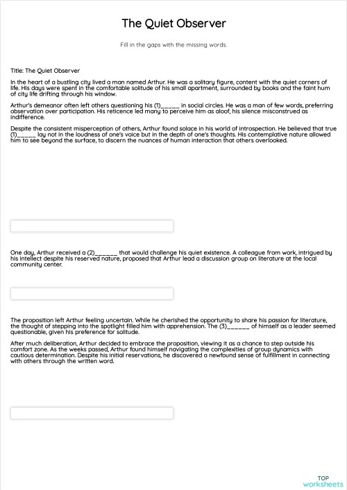 The Quiet Observer. Interactive worksheet | TopWorksheets