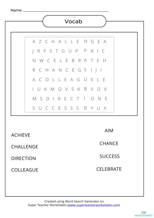 Vocabulary ใบงานเชิงโต้ตอบ | TopWorksheets