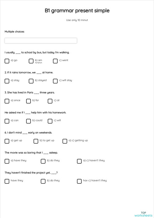 B1 grammar present simple. Interactive worksheet | TopWorksheets