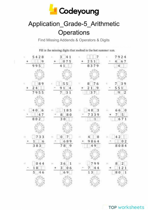 Application-Find Missing Addends & Operators & Digits. Interactive ...