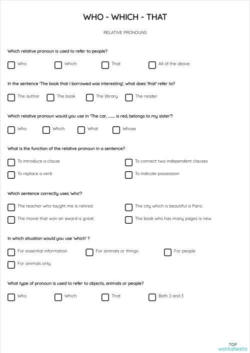 WHO - WHICH - THAT. Interactive worksheet | TopWorksheets