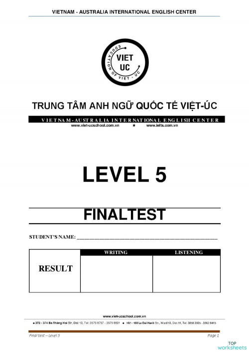 FINAL TEST LEVEL 5. Interactive worksheet | TopWorksheets