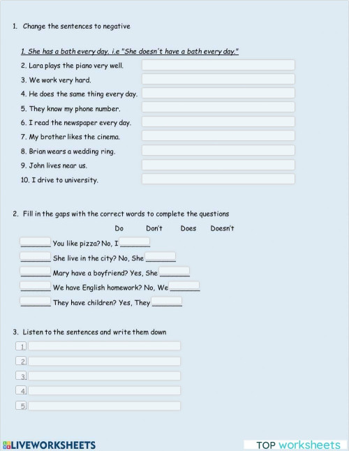 Simple present affirmative, negative, questions. Interactive worksheet ...