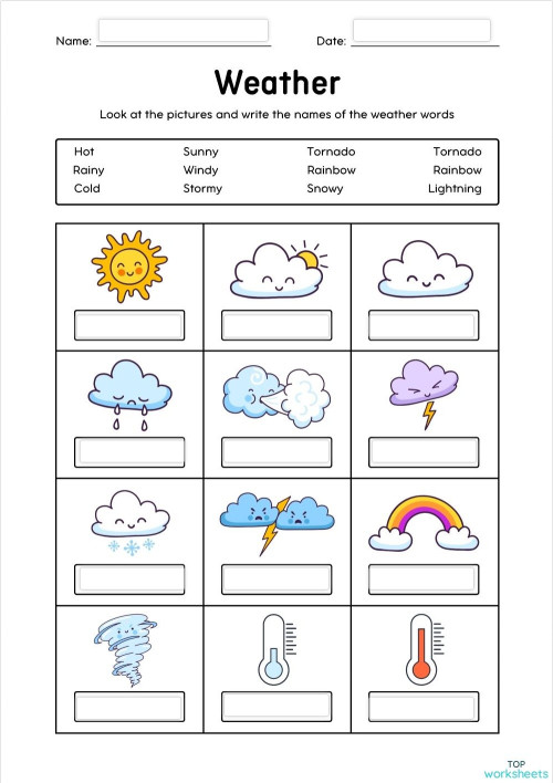 Weather Word ใบงานเชิงโต้ตอบ | TopWorksheets