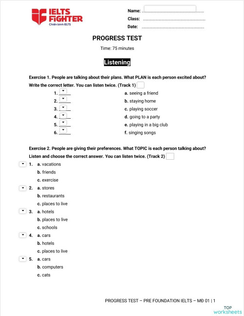 PROGRESS TEST - PREF. Interactive worksheet | TopWorksheets