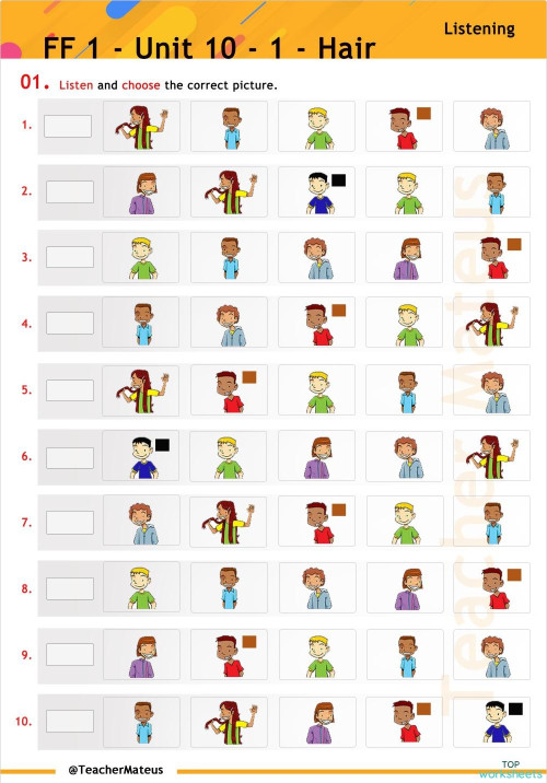 FF 1 - Unit 10 - 1 - Hair - Listening. Interactive worksheet | TopWorksheets