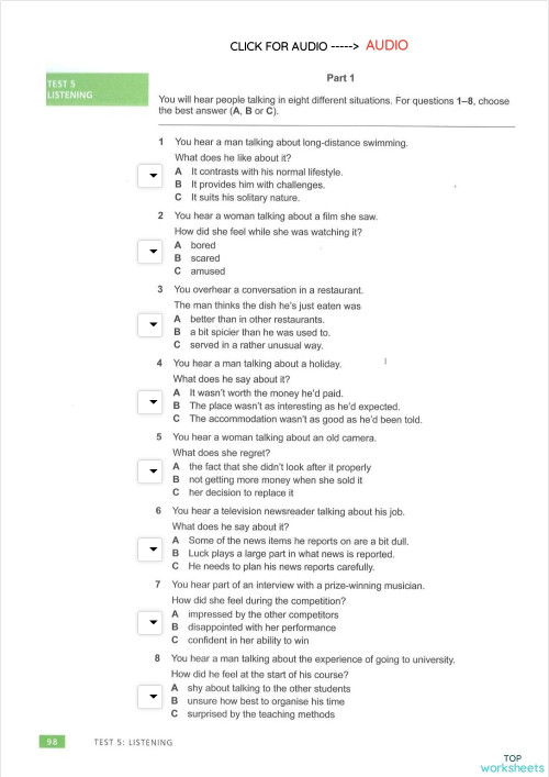 First FS B2 Listening #5. Interactive worksheet | TopWorksheets