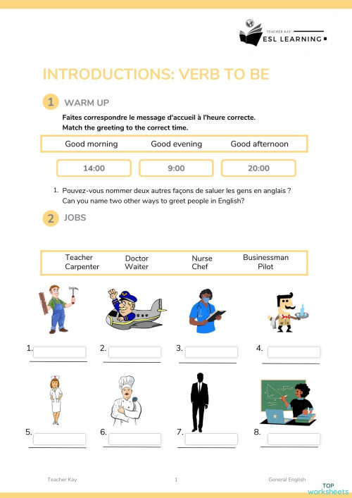 Jobs - Intro - Verb : To Be. Interactive worksheet | TopWorksheets
