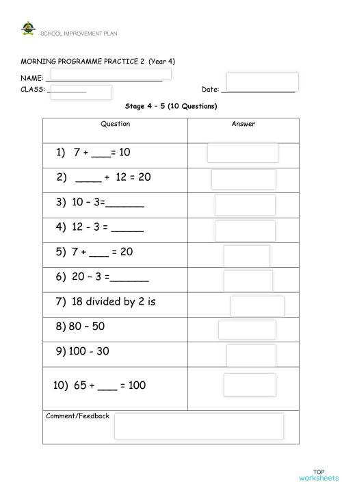 Practice Basic Facts Worksheet 2 yr4. Interactive worksheet | TopWorksheets