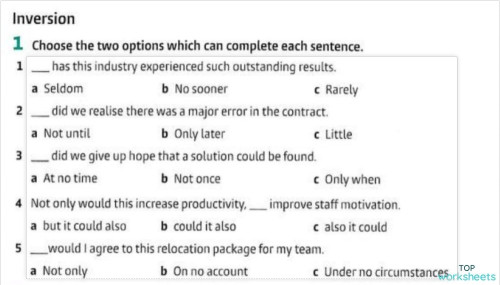 Inversion ( grammar). Interactive worksheet | TopWorksheets