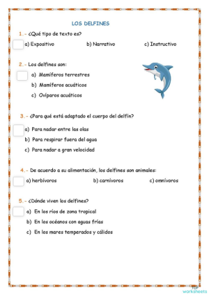 Preguntas los delfines. Ficha interactiva | TopWorksheets