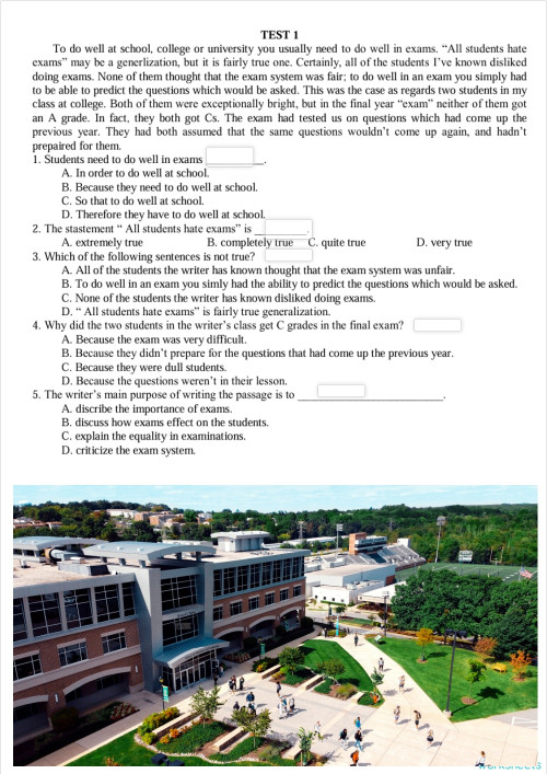 READING MULTIPLE CHOICE 01. Interactive worksheet | TopWorksheets