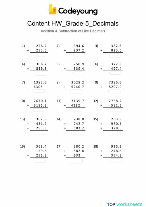 Content-HW-Addition & Subtraction of Like Decimals. Interactive ...