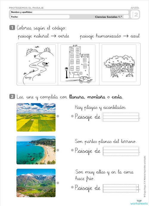 PAISAJES Tema 3. Ficha interactiva | TopWorksheets