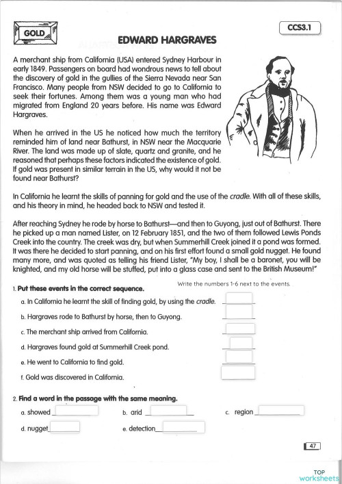 Edward Hargraves. Interactive worksheet | TopWorksheets