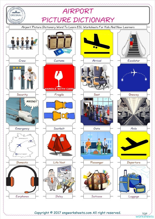 AIRPORT PICTURE DICTIONARY. Interactive worksheet | TopWorksheets