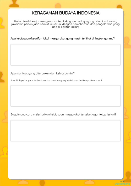 KERAGAMAN BUDAYA INDONESIA. Lembar kerja interaktif | TopWorksheets