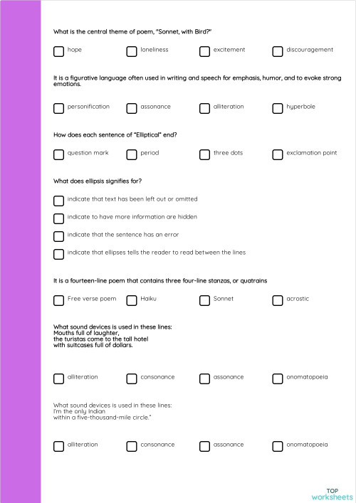 ELA HS 2 10 A Term 5 Exam. Interactive worksheet | TopWorksheets