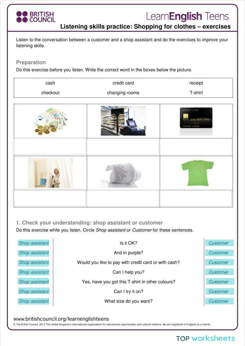 Shopping for Clothes Listening. Interactive worksheet | TopWorksheets