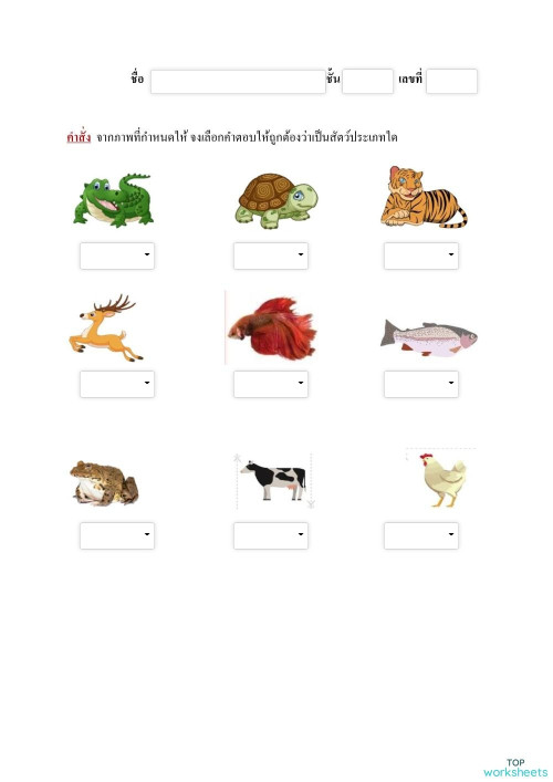 ใบงานที่3 dropdown ใบงานเชิงโต้ตอบ | TopWorksheets
