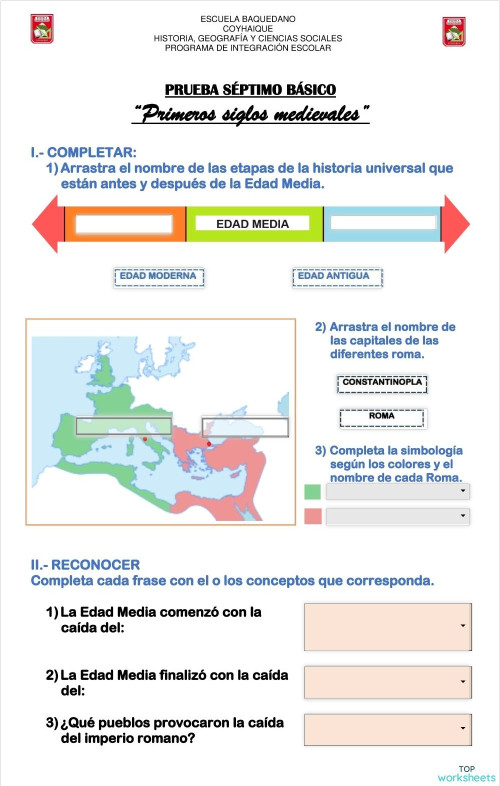 Primeros siglos medievales. Ficha interactiva | TopWorksheets