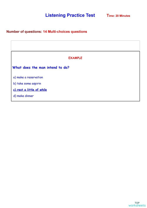 Listening Test [2]. Interactive worksheet | TopWorksheets