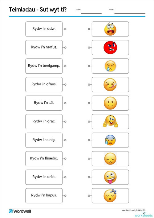 Teimladau - Sut wyt ti'n teimlo?. Interactive worksheet | TopWorksheets