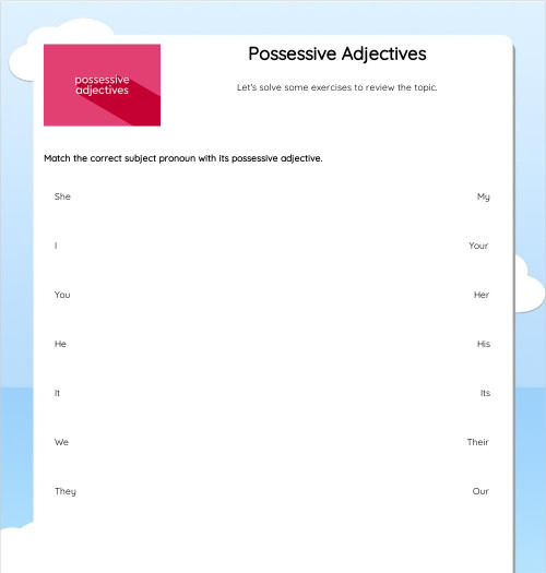 Possessive Adjectives. Interactive worksheet | TopWorksheets