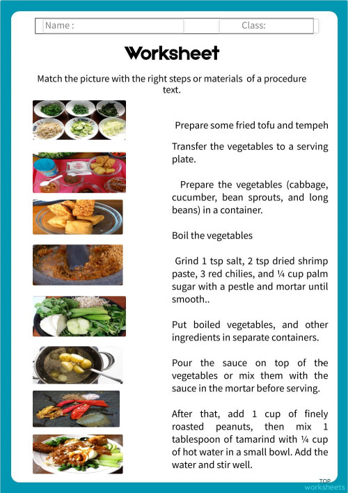 match procedure. Interactive worksheet | TopWorksheets